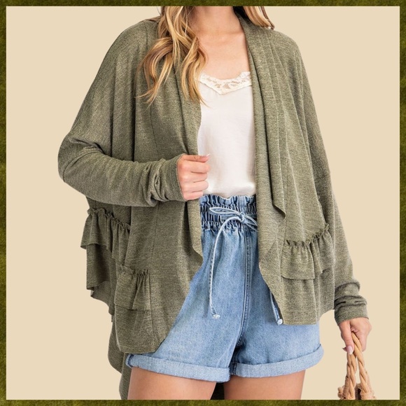 easel | Sweaters | Easel Step By Step Twotone Soft Knit Ruffle Trim ...
